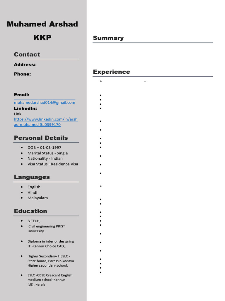 Muhamed Arshad CV. (1) - 1 | PDF