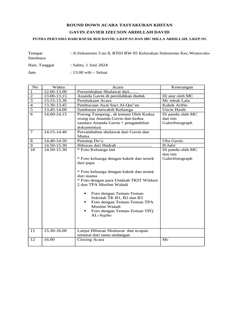 Round Down Acara Tasyakuran Khitan | PDF