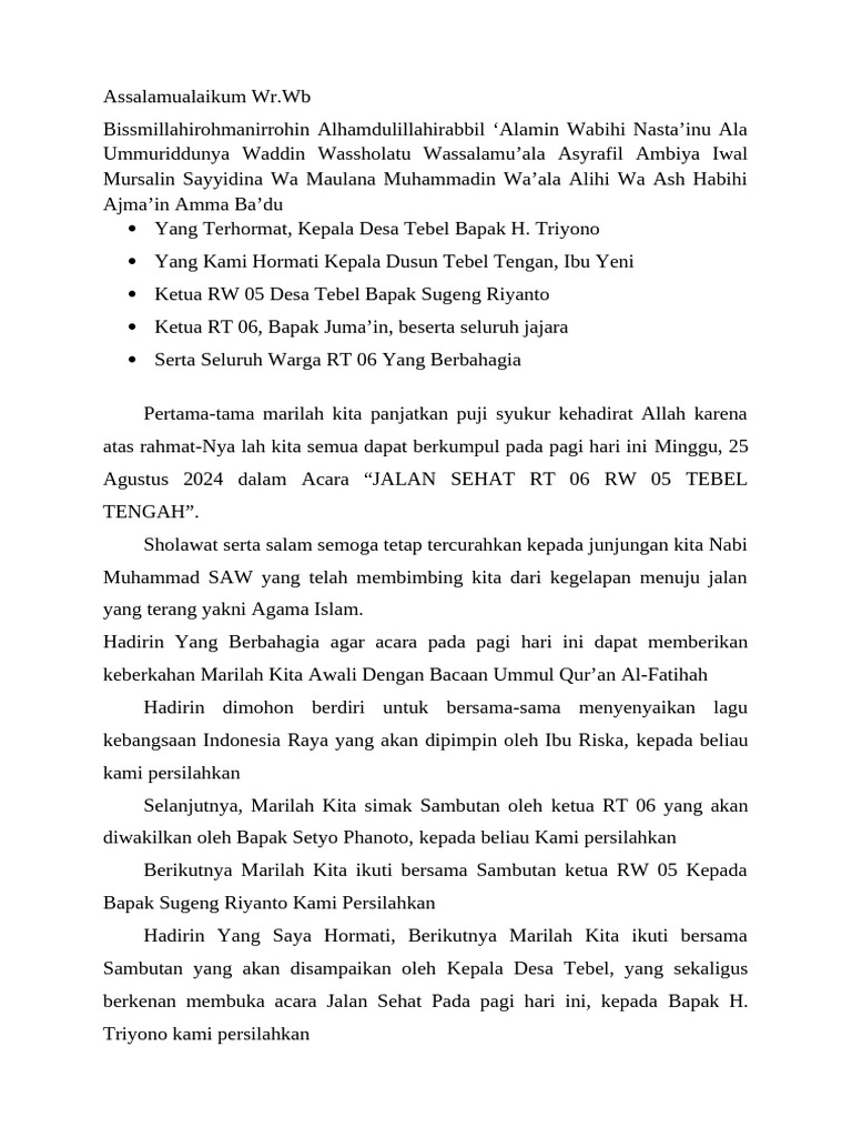 Teks MC Jalan Sehat RT 06 | PDF