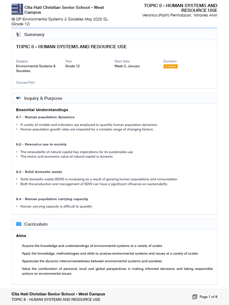 Topic 8 - Human Systems and Resource Use | PDF