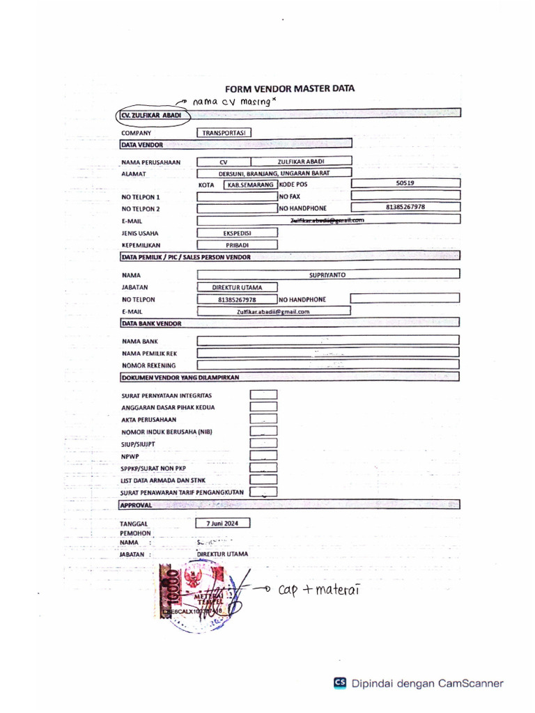 Form Registrasi Vendor (Syarat No 1) | PDF