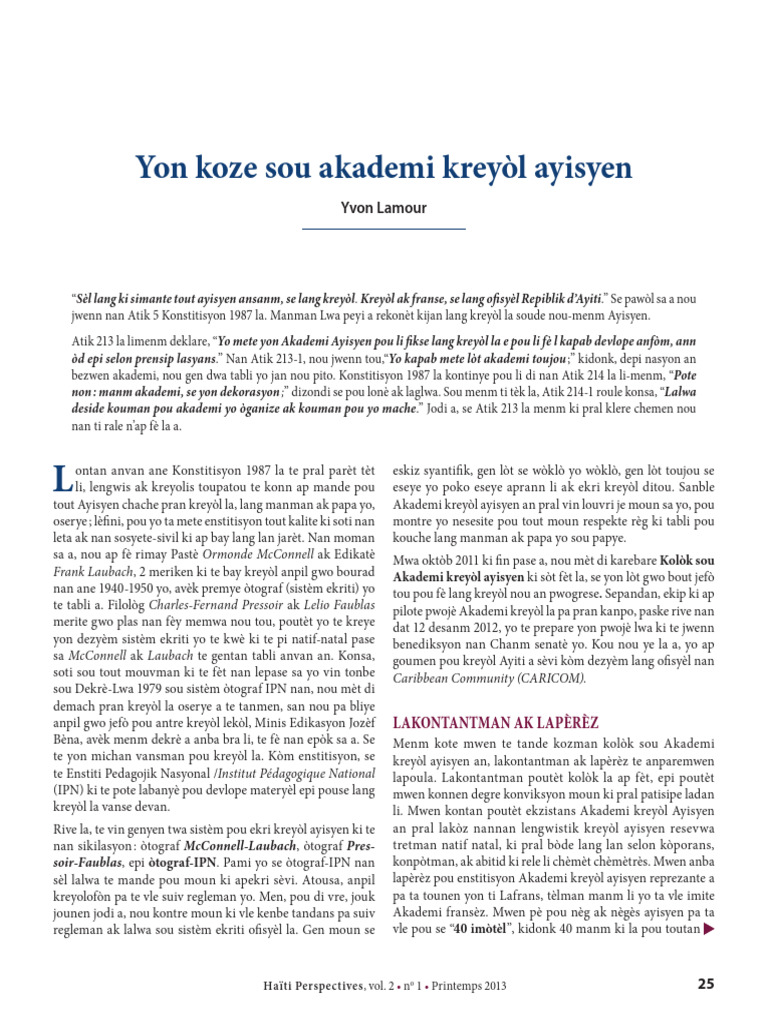 Yon Koze Sou Akademi Kreyòl Ayisyen | PDF