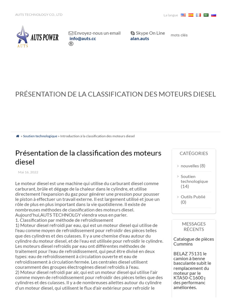 Présentation de La Classification Des Moteurs Diesel | PDF