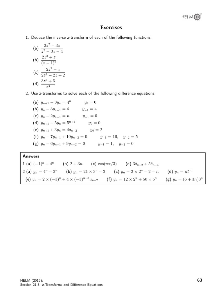 Z Transform Application 1 | PDF