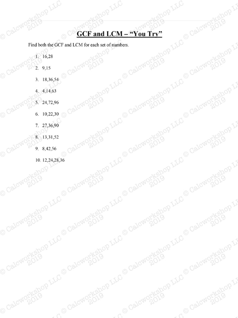 Pre Alg GCF LCM Practice | PDF