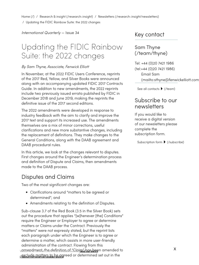 Updating The FIDIC Rainbow Suite - The 2022 Changes - by FE | PDF