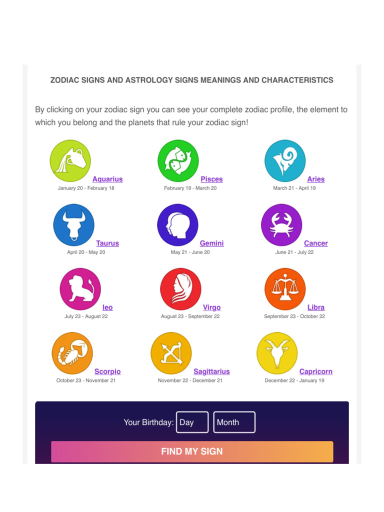 12 Astrology Zodiac Signs Dates, Meanings and Compatibility | PDF