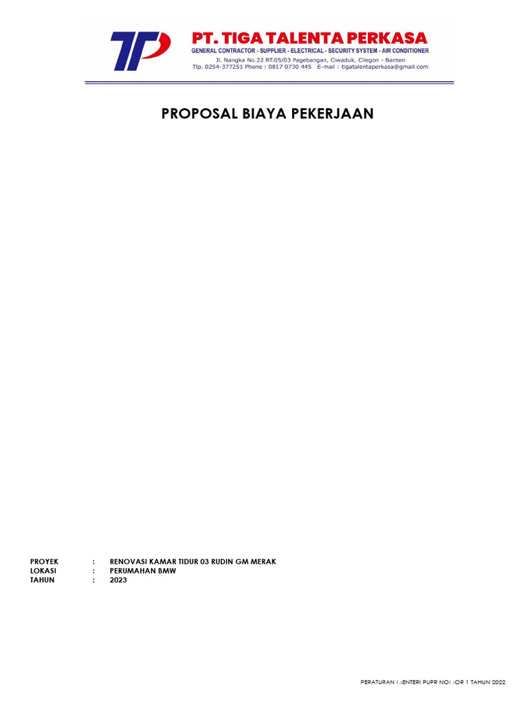 01 - Rab Proyek - Renovasi Kamar Tidur 03 Rumah GM (Tahap 4) | PDF