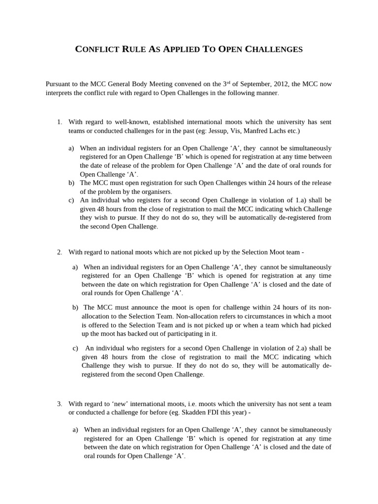 Open Challenge Conflict Rule | PDF | Justice | Crime & Violence