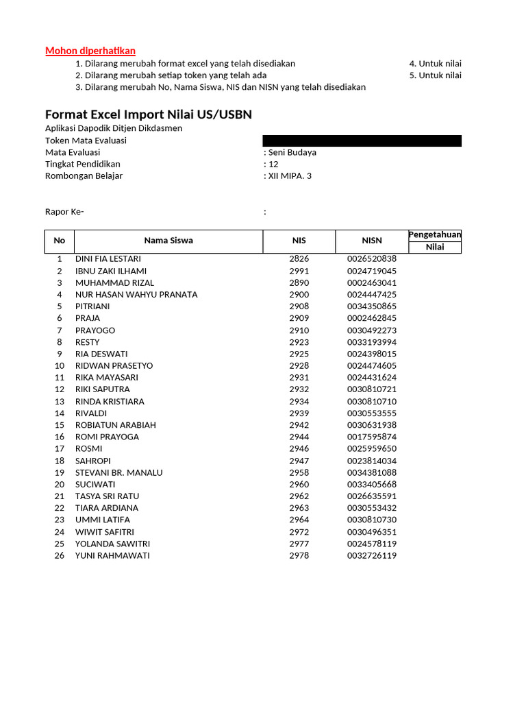 format-nilai-us-usbn-20202-XII - MIPA - 3-Seni Budaya | PDF