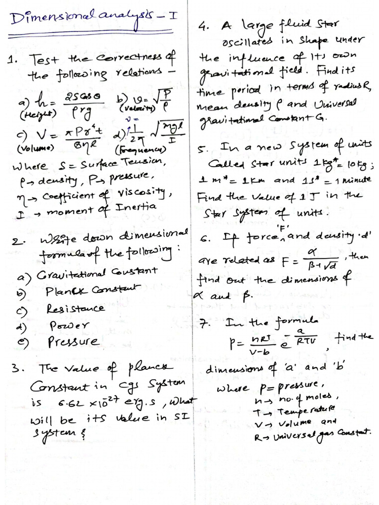 Dimensional Analysis 1 - Questions Answers | PDF