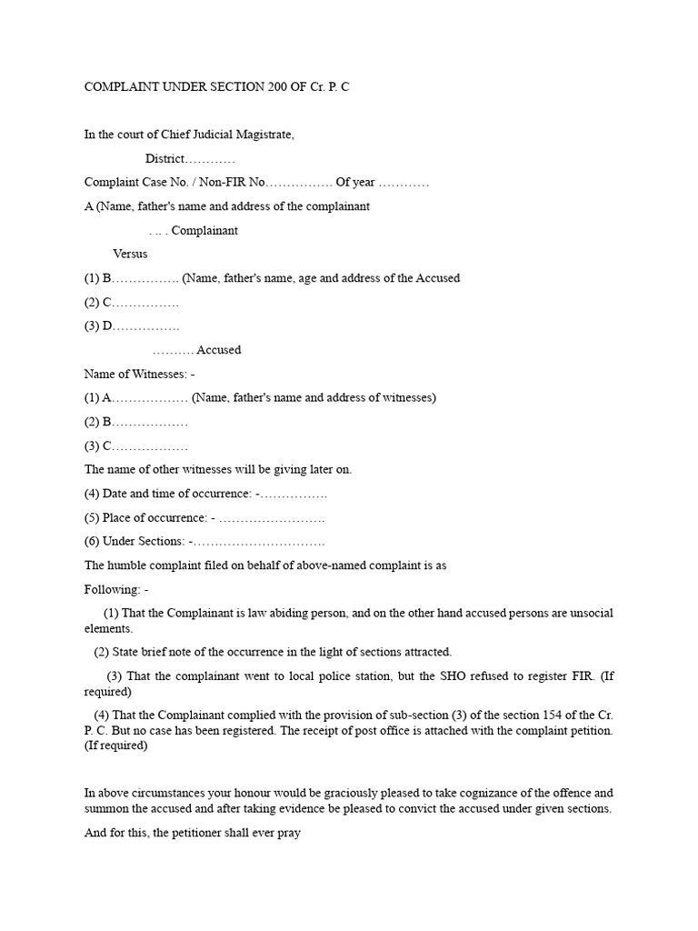 Complaint Case Format | PDF