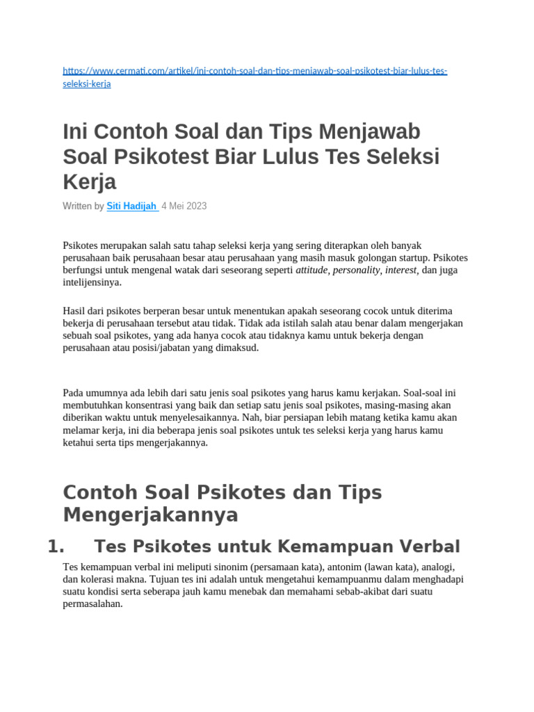 Tips Menjawab Soal Psikotes REVISI | PDF