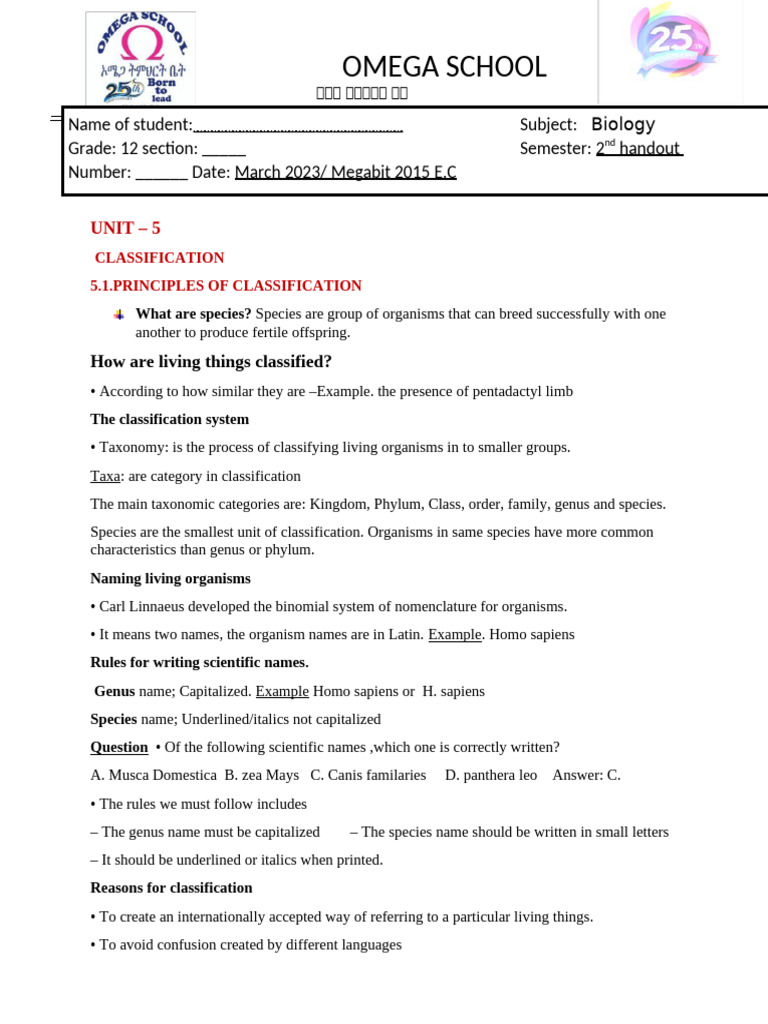 Bio For Grade 9 Unit5 & 6 Note | PDF