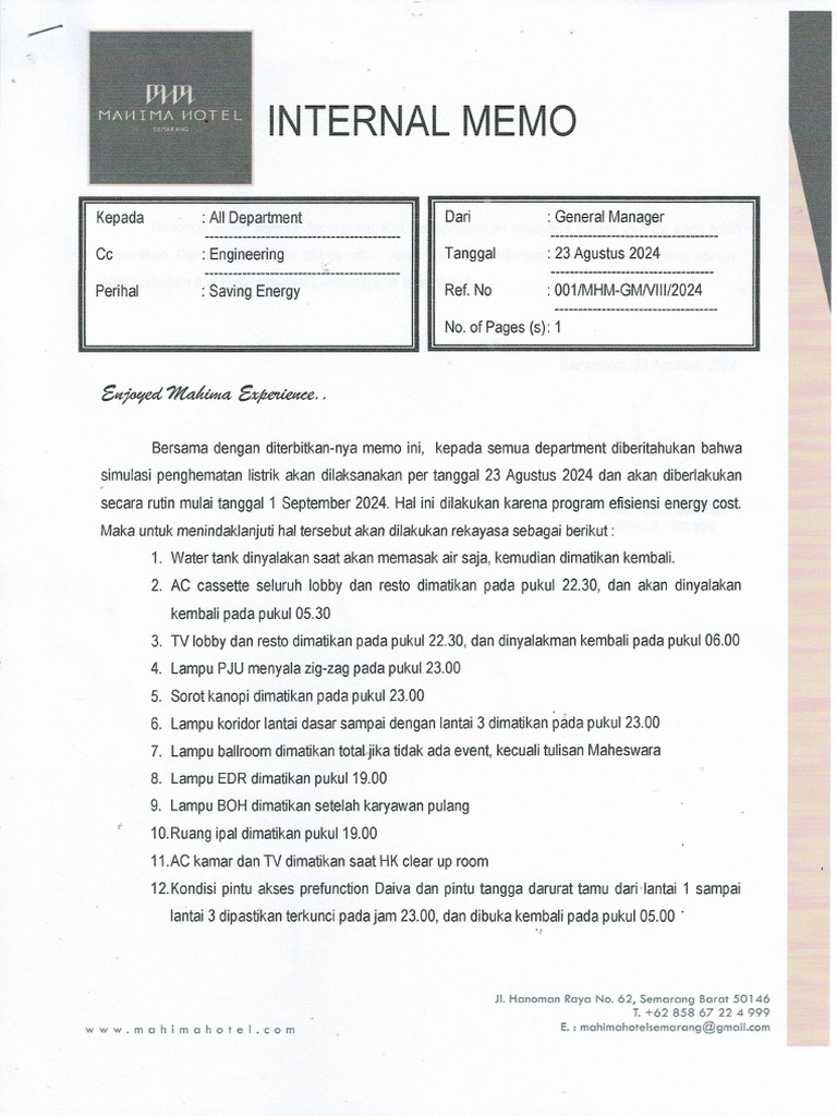 Memo Saving Energy | PDF