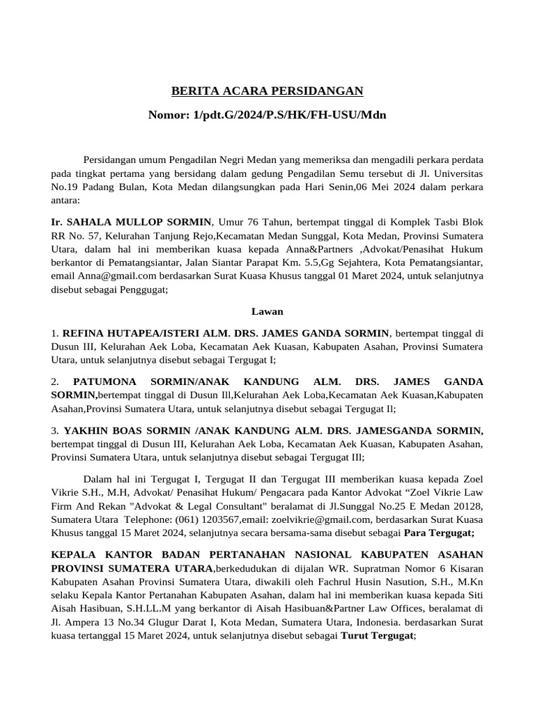 BERITA ACARA REPLIK Perdata | PDF