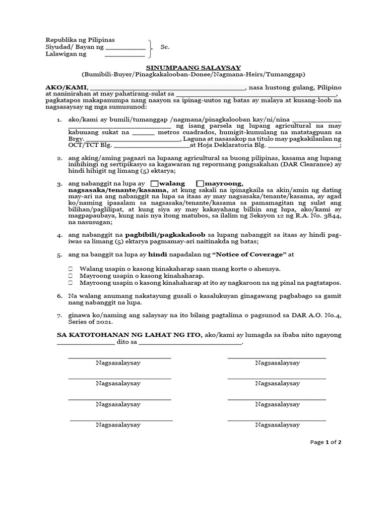 Buyer Darlag Legal 004 f04 r01 Affidavit of Transferee | PDF
