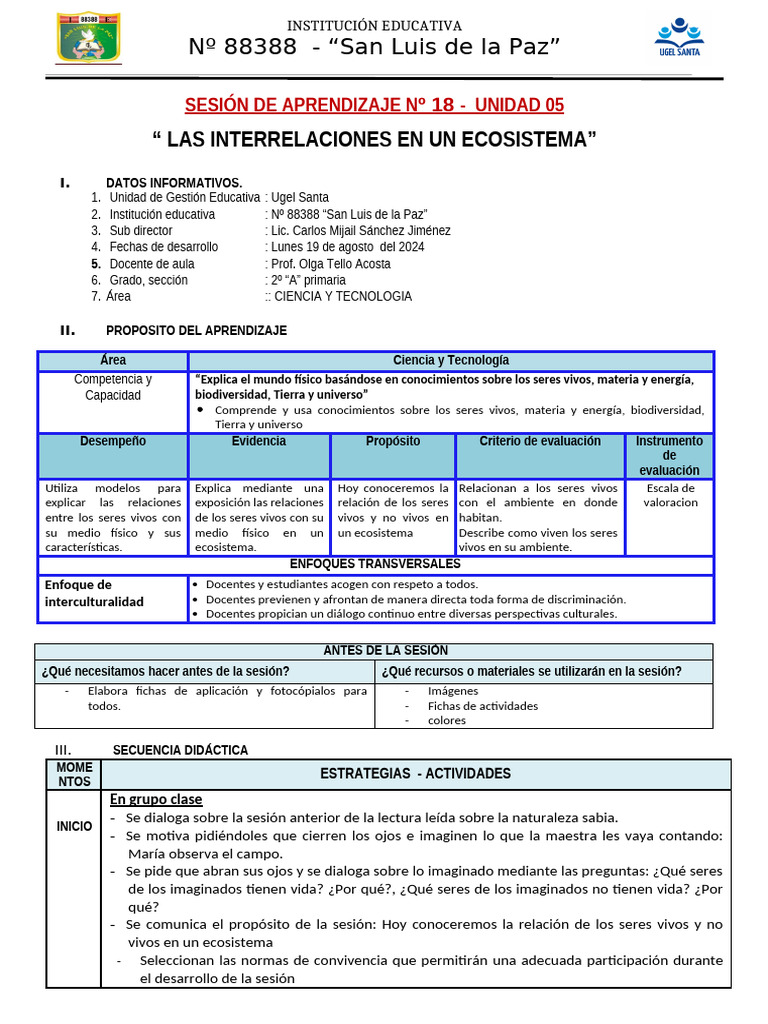 19-08-24 SESION 18 CyT - Las iNTERRELACIONES EN UN ECOSISTEMA | PDF