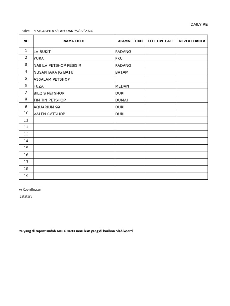 Daily Cust Elsi | PDF