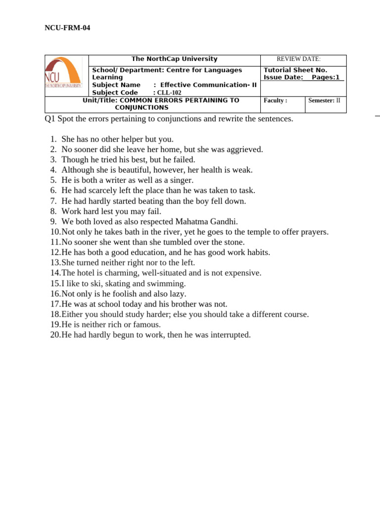 Conjunctions Tute | PDF