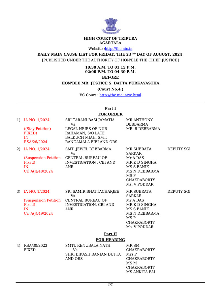 Display Causelist | PDF