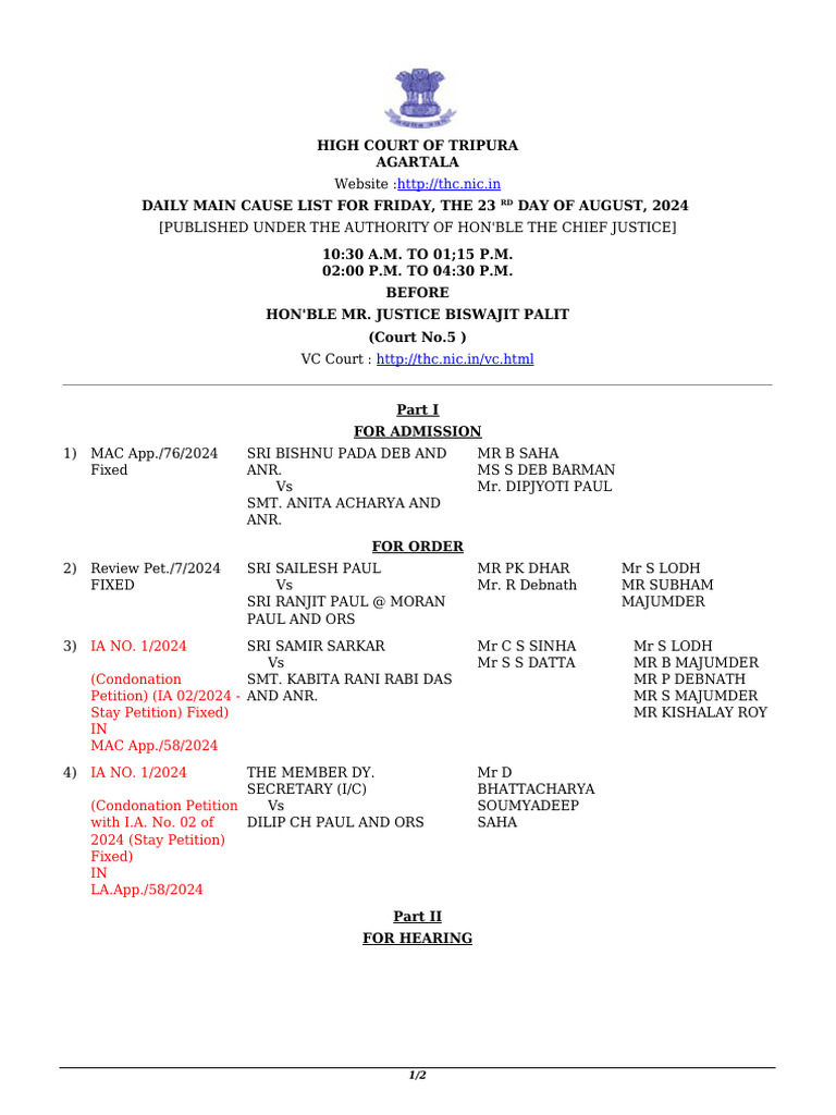 Display Causelist | PDF