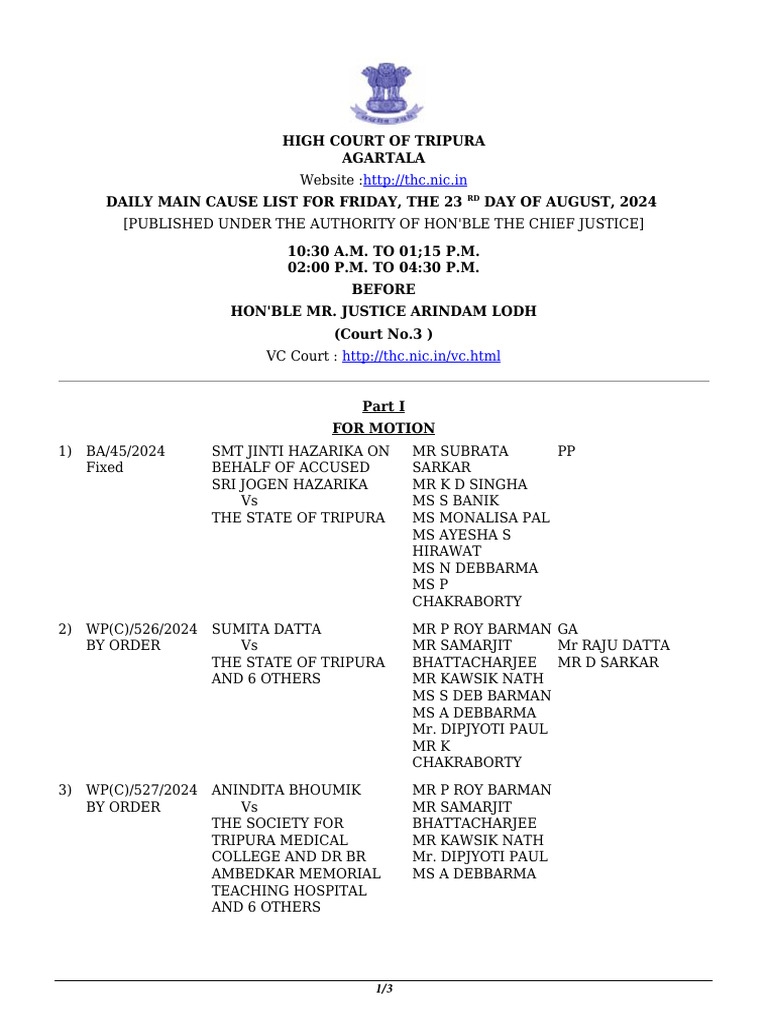 Display Causelist | PDF