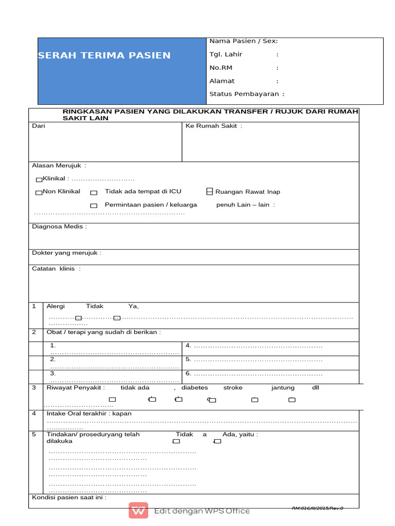 Form Serah Terima Rujukan 371 B | PDF