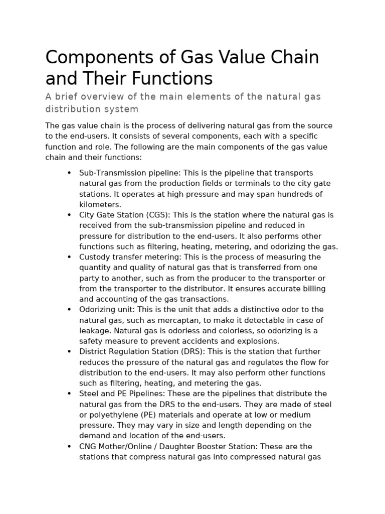 4. Components of Gas Value Chain and Their Functions | PDF