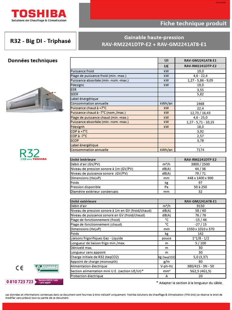 Fiche Technique Gainable 2241DTP-E2 BIG DI R32 E1 | PDF