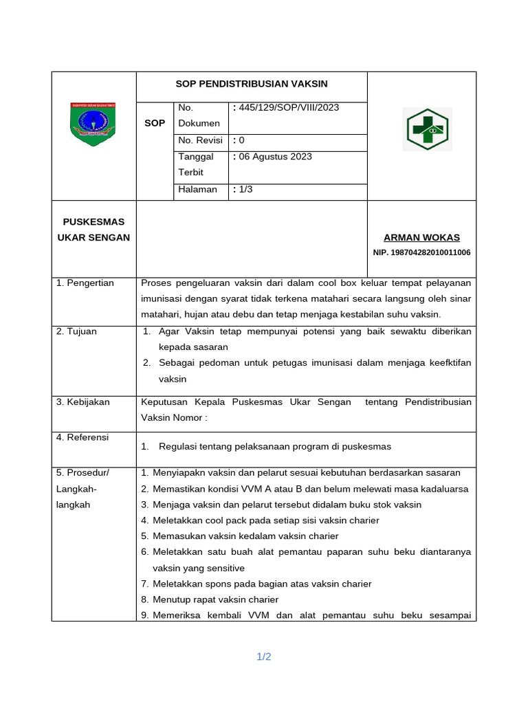 SOP Pendistribusian Vaksin | PDF