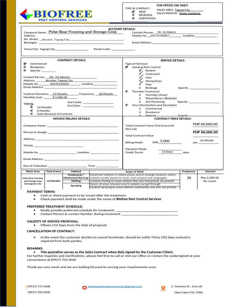 Biofree Quotation L Polar Bear Freezing and Storage Corp Bicutan Taguig ...