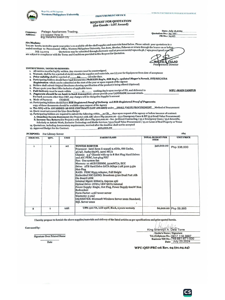 Wpu Tower Server RFQ | PDF