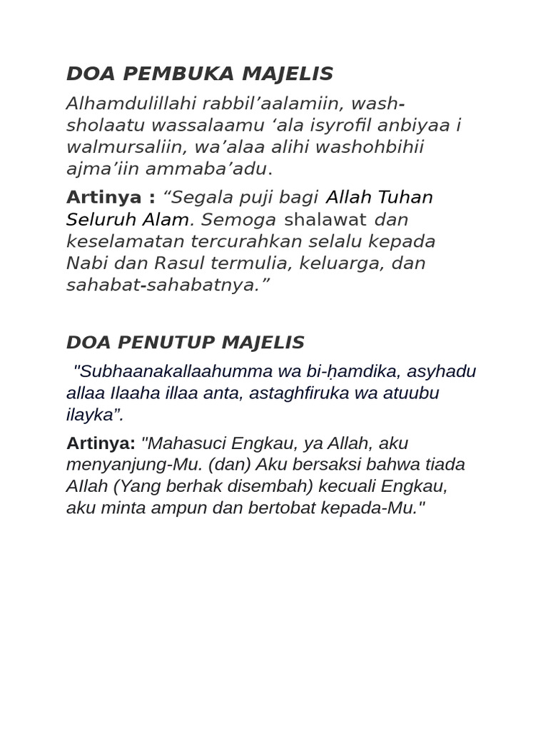 Doa Pembuka Majelis | PDF
