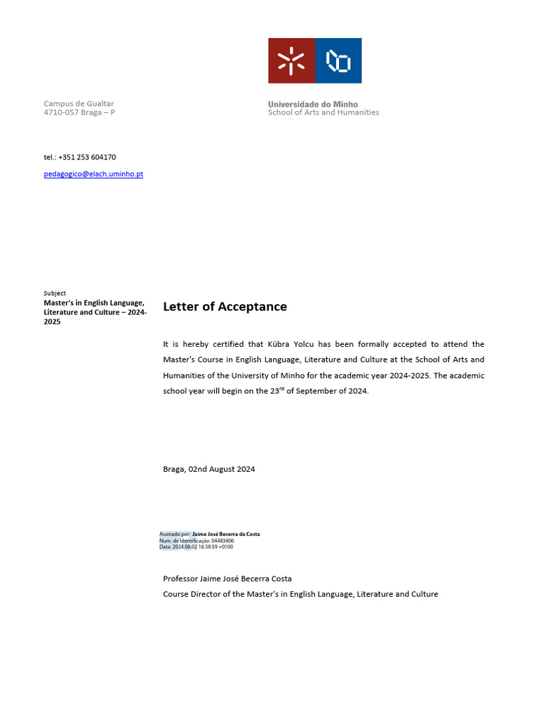 Kubra Acceptance Letter - Signed | PDF