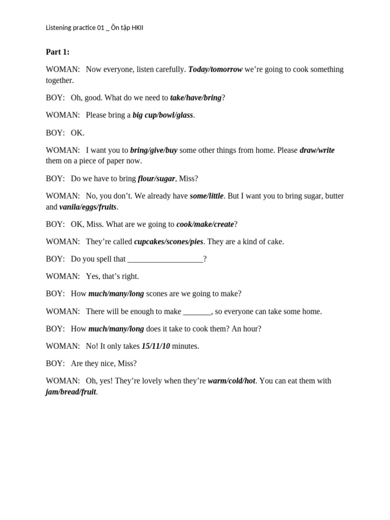 Exercise (3 parts - dictation - điền từ chỗ trống | PDF