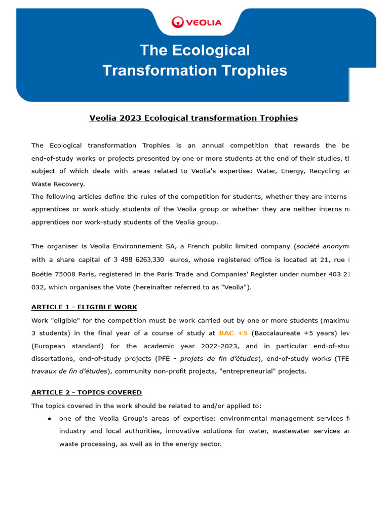 Reglement Ecological Transformation Trophies - 2023 - GB | PDF