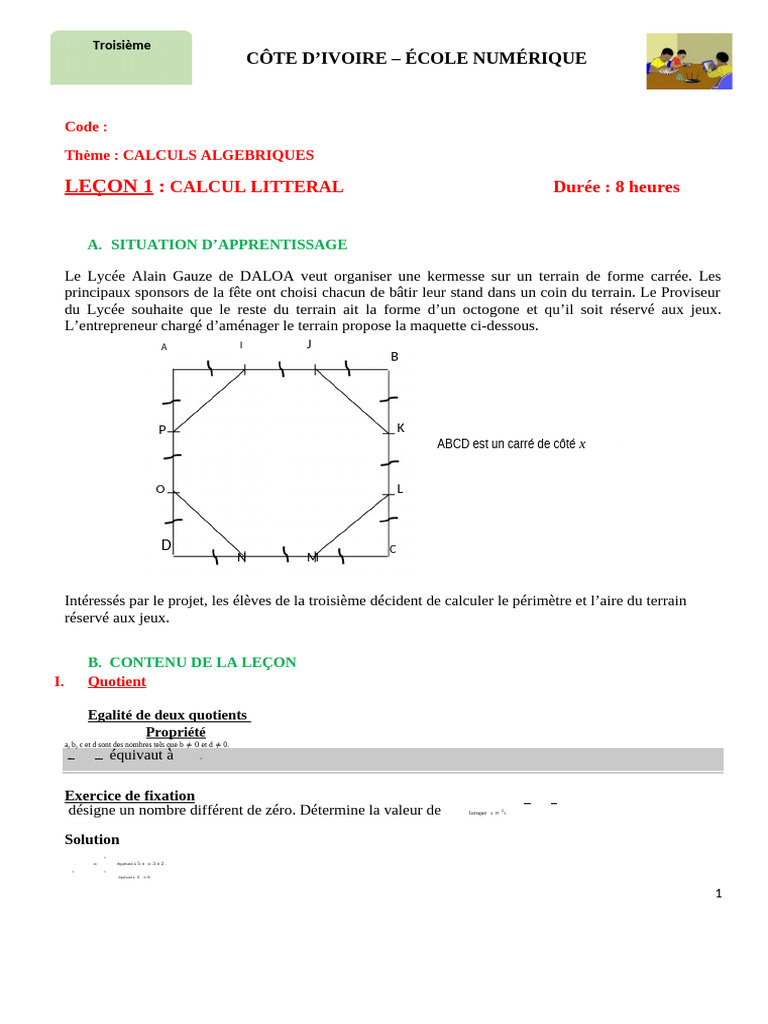 3e - Maths-01 Calcul Littéral 1 | PDF