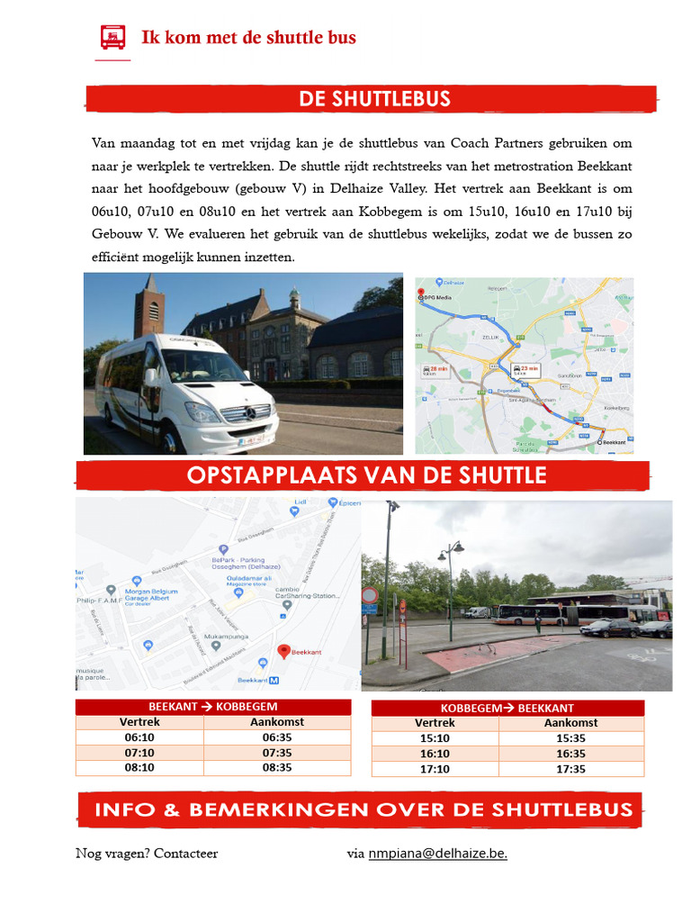 Info - Bereikbaarheidsfiche Delhaize Valley Shuttle Bus | PDF