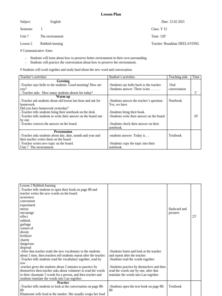 Lesson Plan - Docx Year 12 | PDF