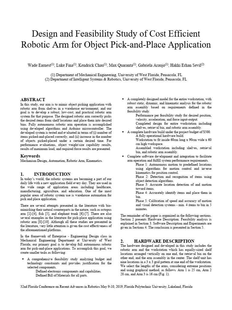 Design and Feasibility Study of Cost Efficient Robotic Arm For Ob | PDF | Torque | Computers