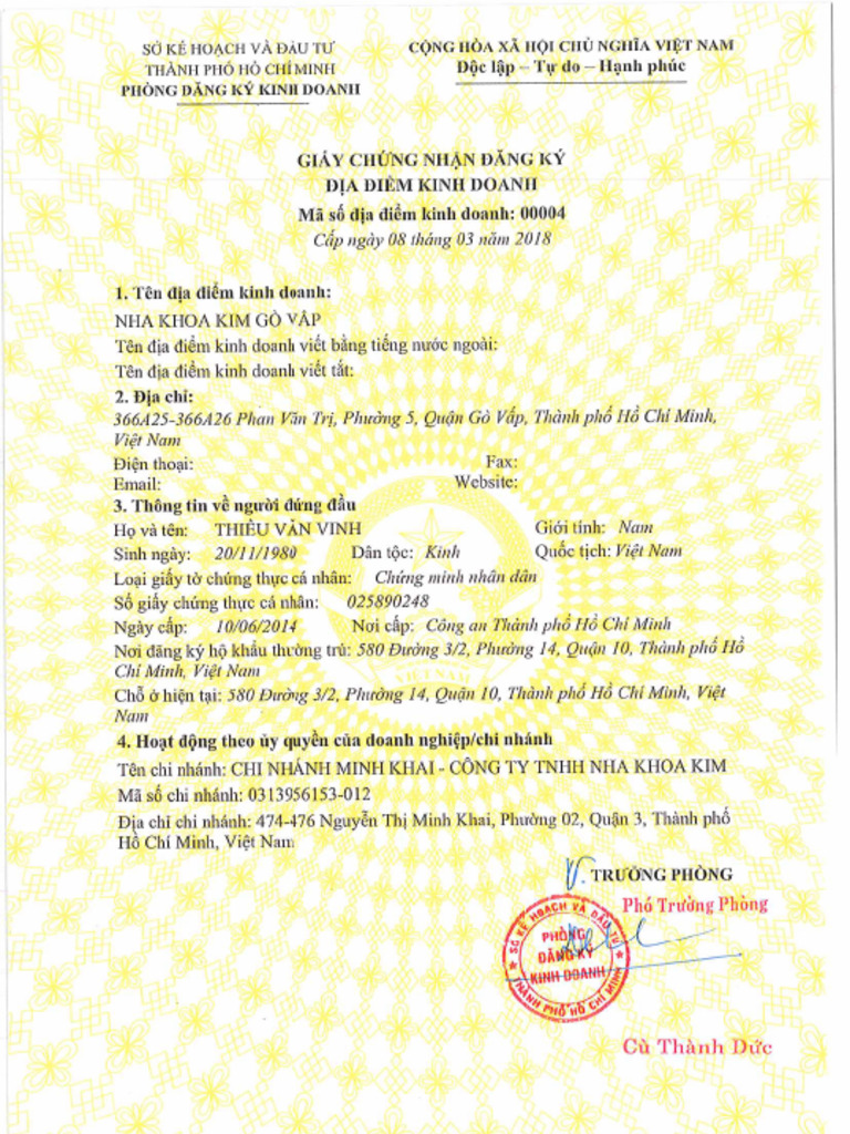 366PVT - GCN Địa Điểm Kinh Doanh - NKK Phan Văn Trị | PDF