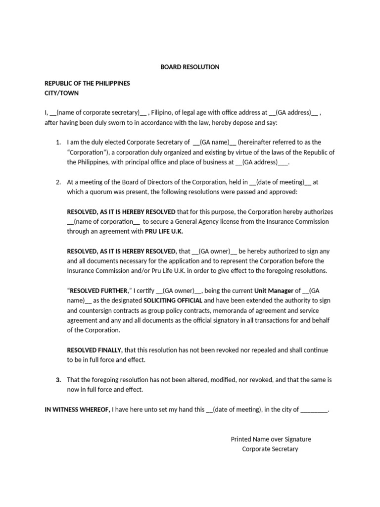 Ga Opening - Ga Board Resolution | PDF
