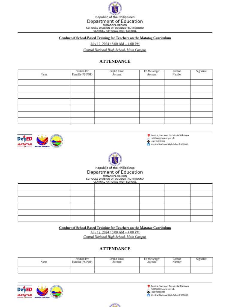 Attendance Sheet Official | PDF