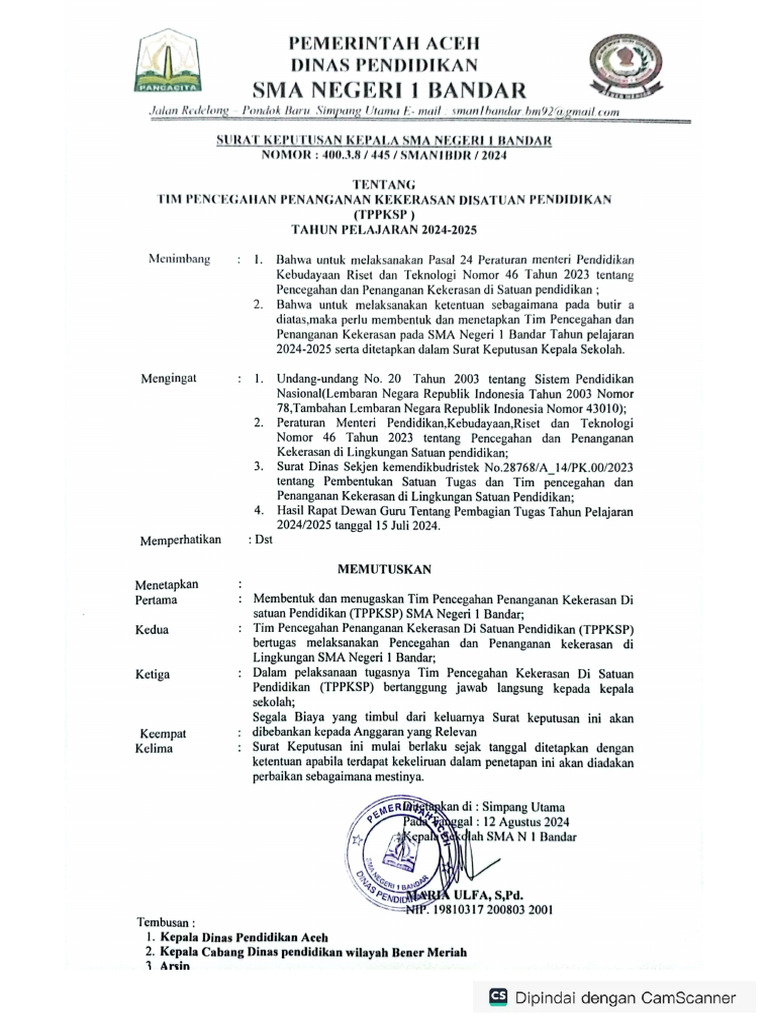 SK TPPKSP Sma Negeri 1 Bandar | PDF