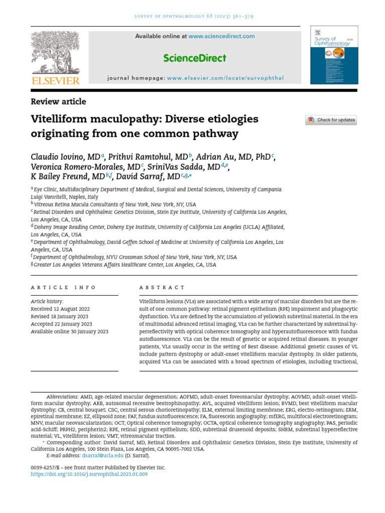 Vitelliform Maculopathy: Diverse Etiologies Originating From One Common ...