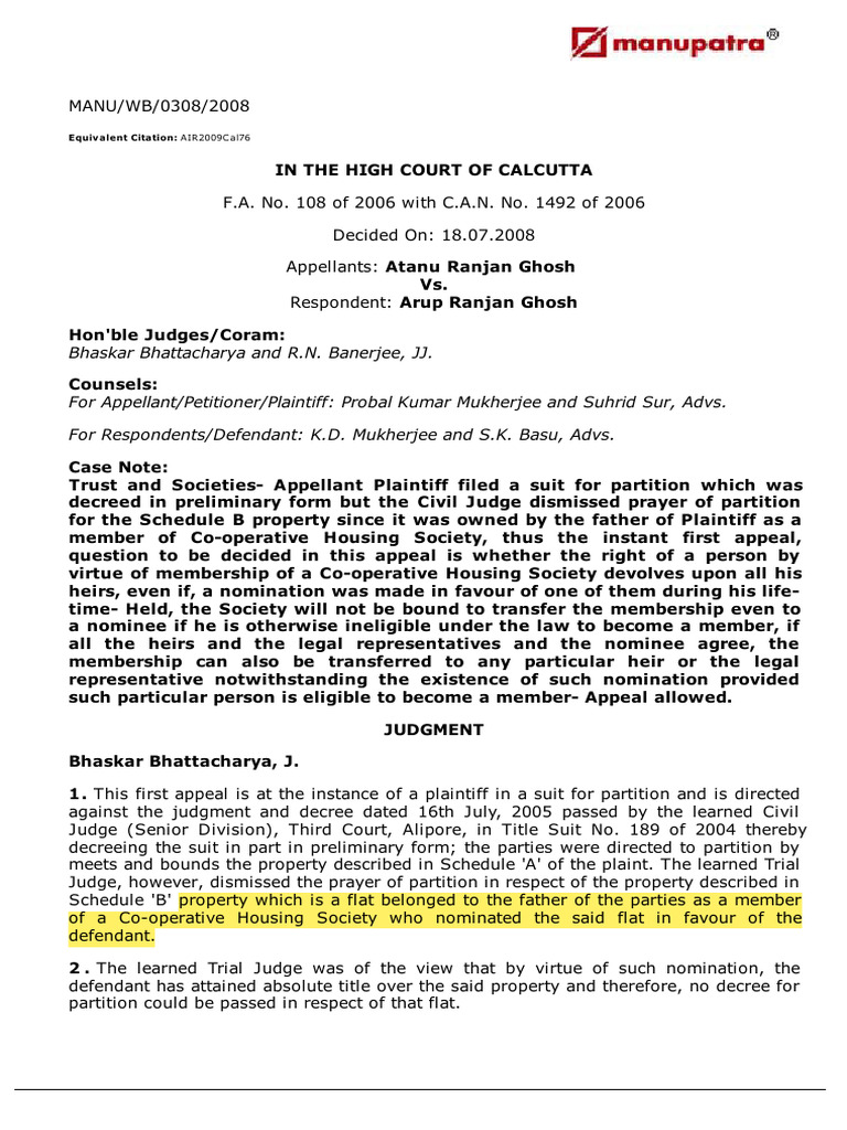 Atanu - Ranjan - Ghosh Vs Arup Ranjan Ghosh | PDF