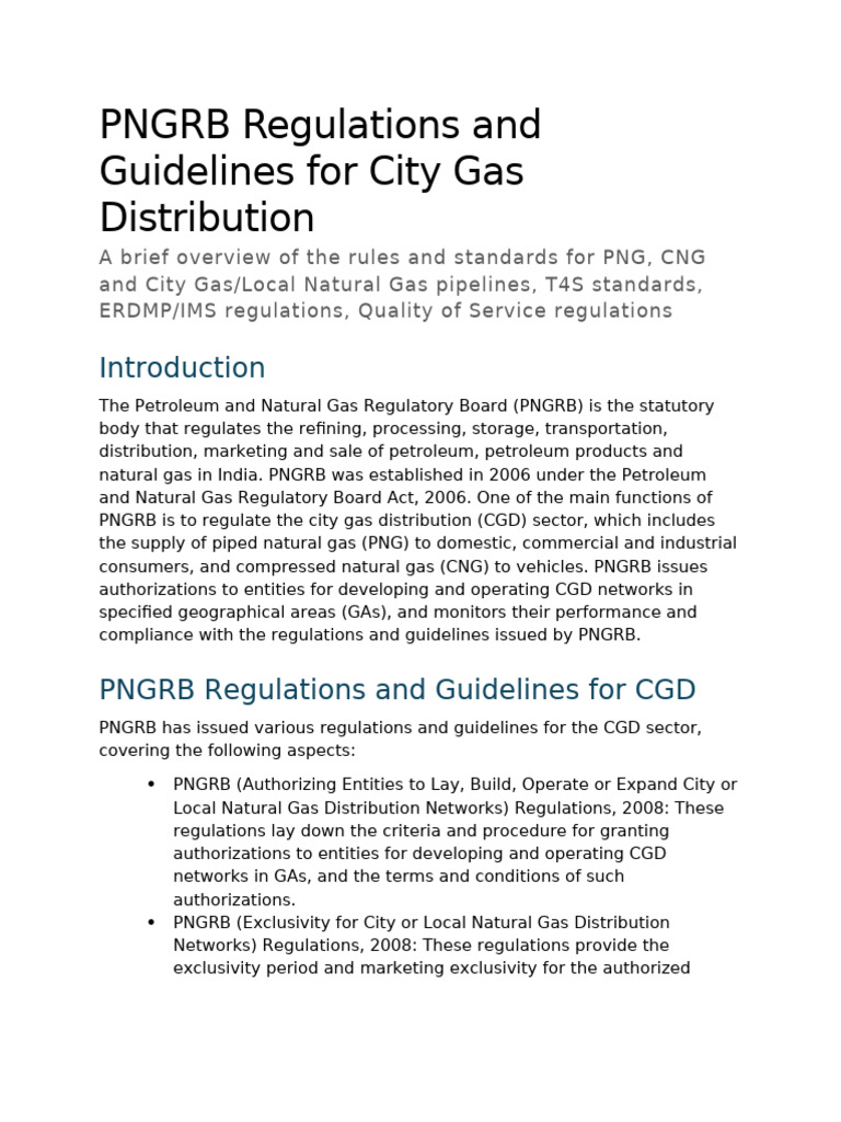 PNGRB Regulations and Guidelines For City Gas Distribution | PDF