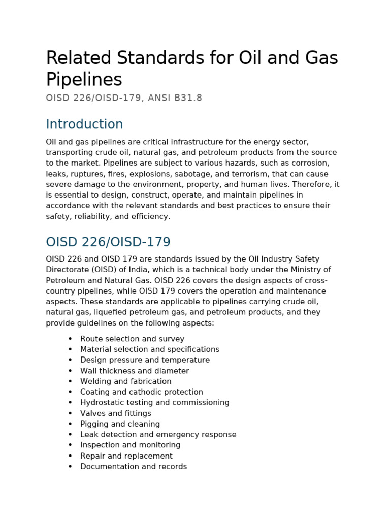 Related Standards For Oil and Gas Pipelines | PDF