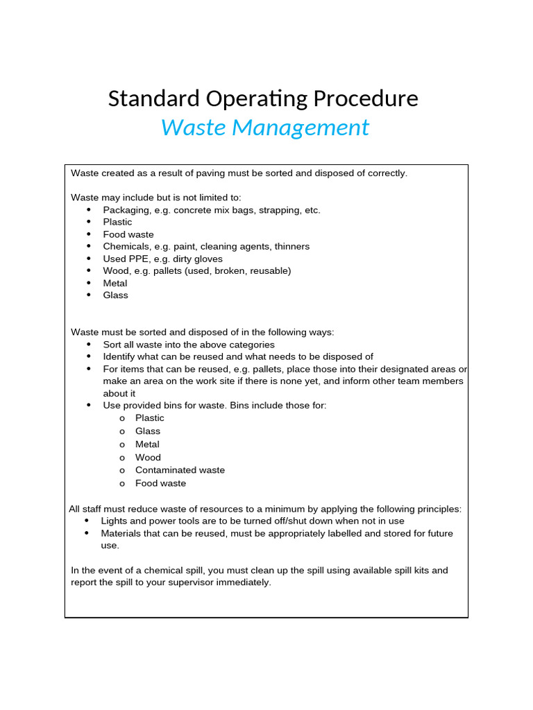 SOP003 - Waste Management SOP - v1.0 2 | PDF